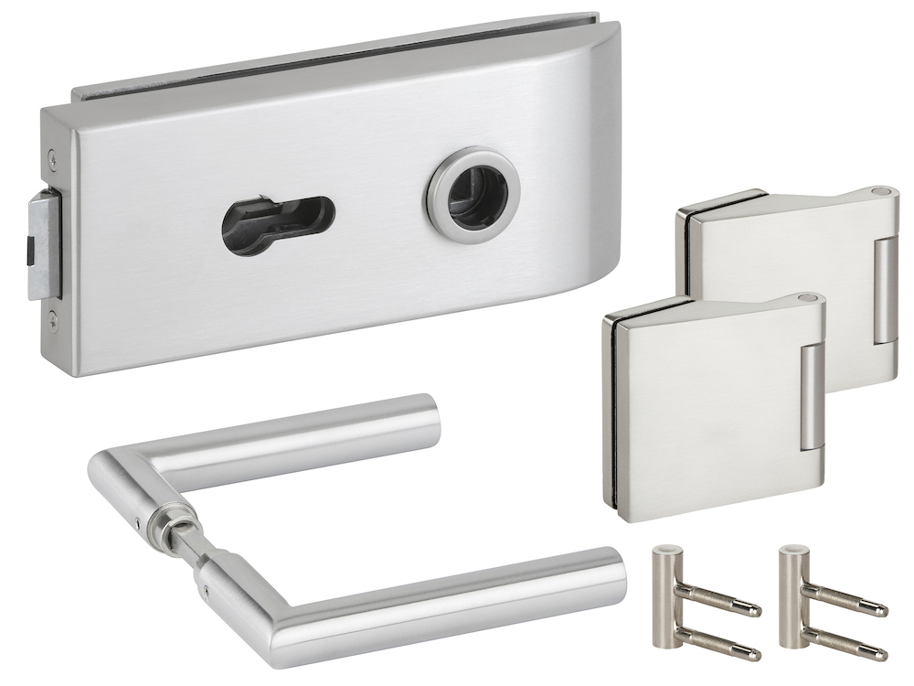 17418 HERMAT Ganzglastürschloss-Set BARI 6143/6325/1802/HZ, Edelstahl ...