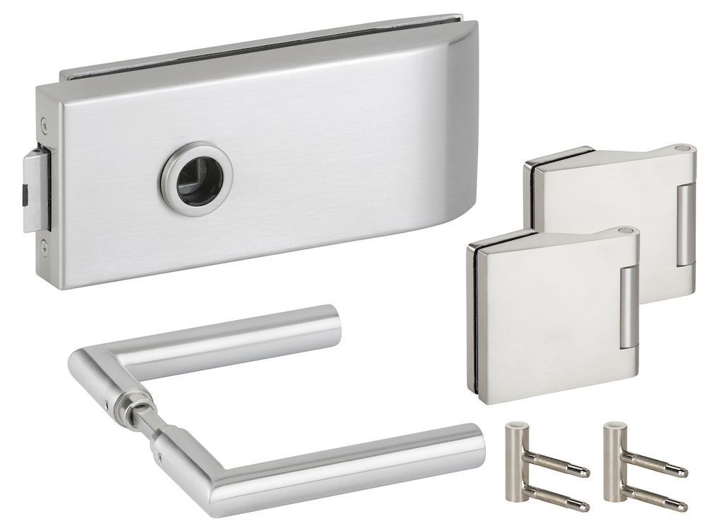 14094 HERMAT Ganzglastürschloss-Set BARI 6141/6325/1802/HZ, Edelstahl ...