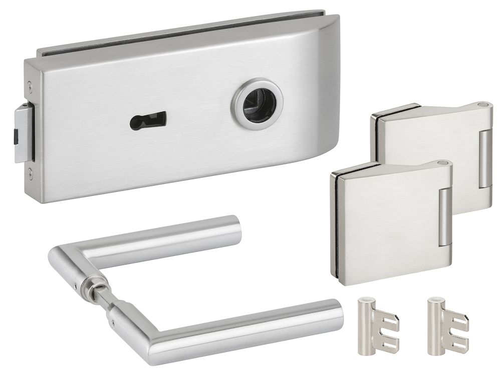 20278 HERMAT Ganzglastürschloss-Set BARI 6142/6325/1802/SZ, Edelstahl ...