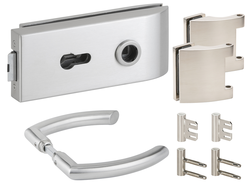 16361 HERMAT Ganzglastürschloss-Set BARI 6143/6306/1804/HZSZ, Edelstahl ...
